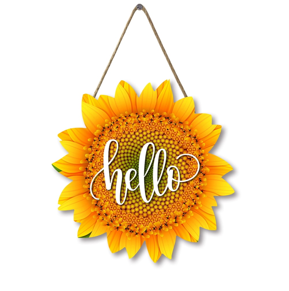 Sunflower Hello Wood Door Hanger 12 Inch Large Wooden Flower Sign ...