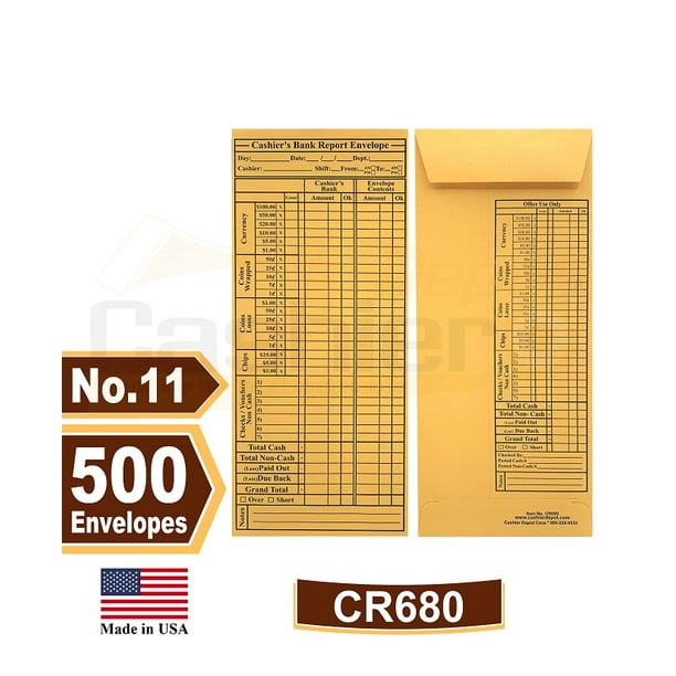 500 Cashier Depot CR680 Bank Report Envelopes, 4 1/2" x 10 3/8" Premium ...