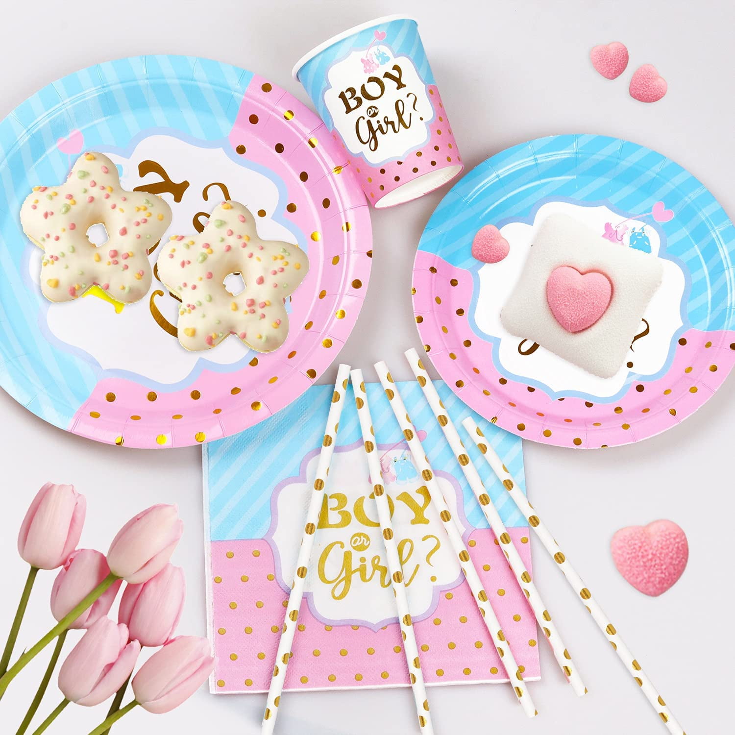 Buy Gender Reveal Plates and Napkins Cup, Serve 24 Guest Boy or Girl ...