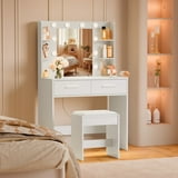 Furmax Vanity Table with Lights and Seat, Adjustable Mirror, Storage ...