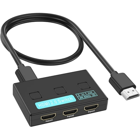 HDMI Switch 4K@60Hz, 3 in 1 Out HDMI Switch, 3 Port HDMI Switcher Box ...
