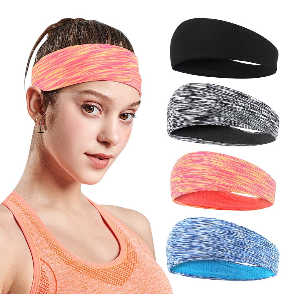 4 Pack Workout Headband Anti-slip Sweat Wicking Hair Bands for Yoga ...