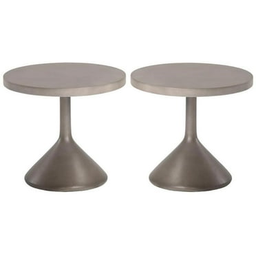 "Home Square Lucida 18"" Round Shaped Concrete End Tables in White ...