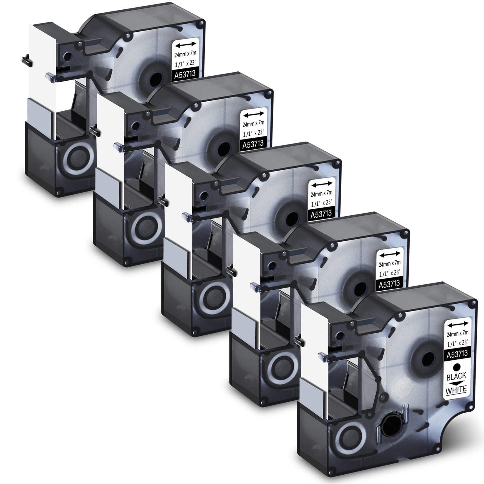 GREENCYCLE 5PK Compatible for DYMO D1 Label Tape 53713 S0720930 24mm 7m Black on White for ...