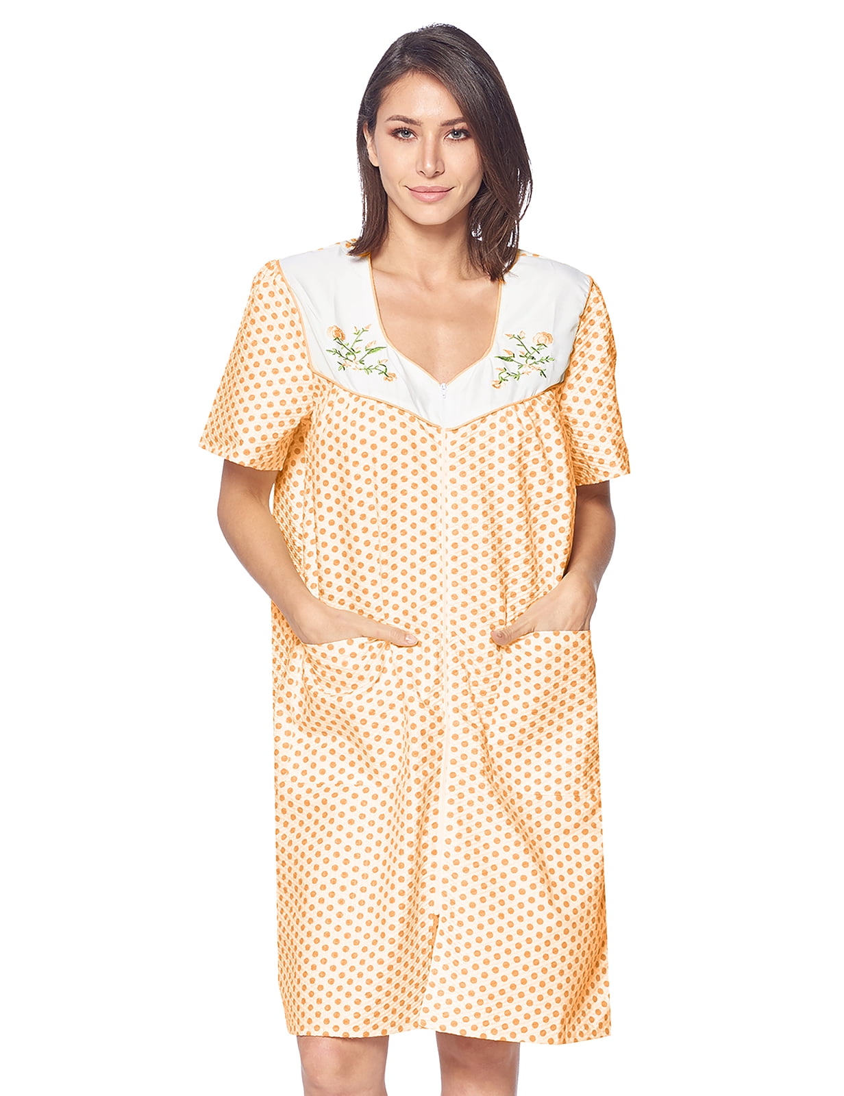Casual Nights Women's Zipper Front House Dress Short Sleeves ...