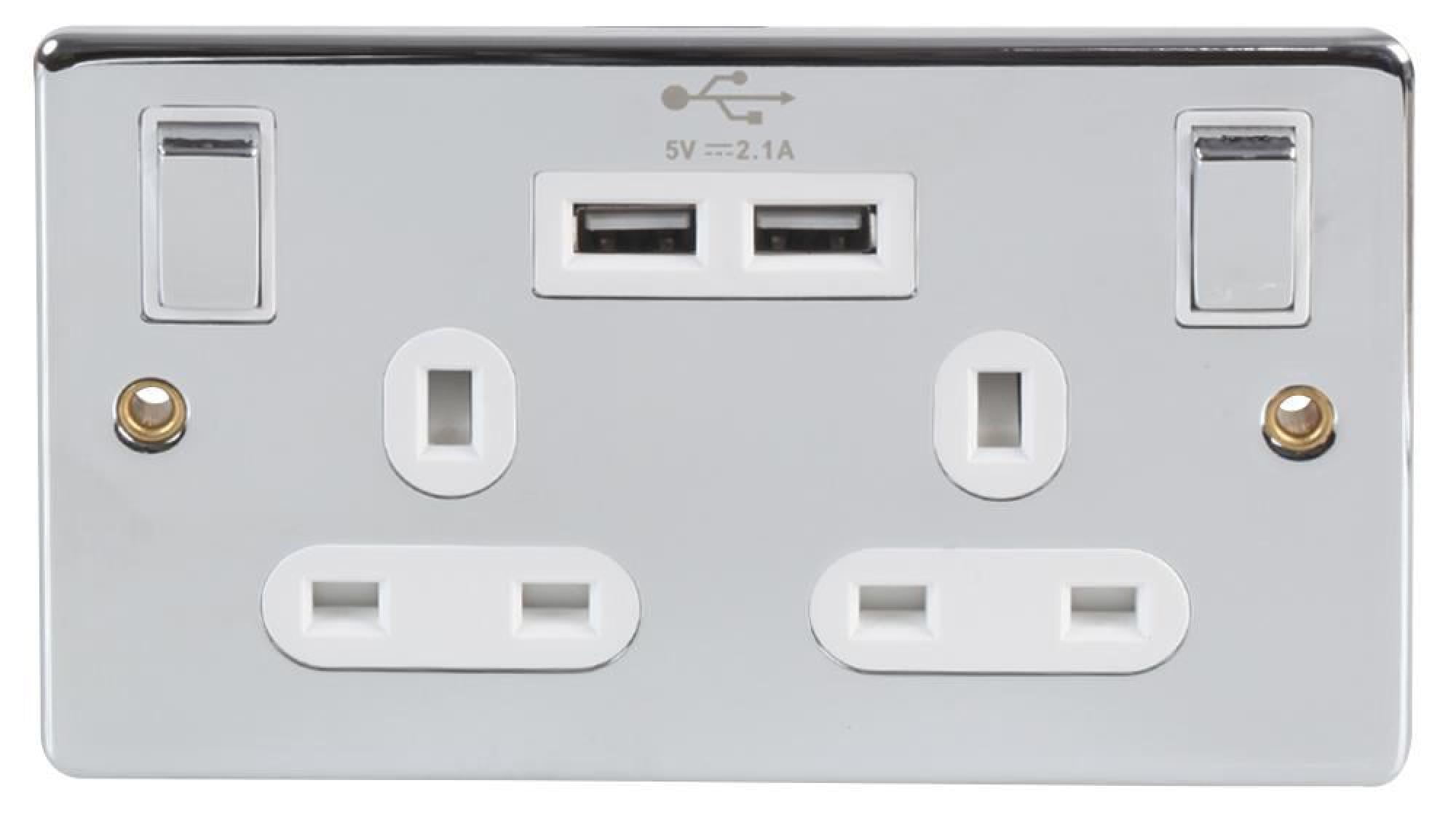 PRO ELEC - 2 Gang Socket with USB, Chrome - Walmart.com