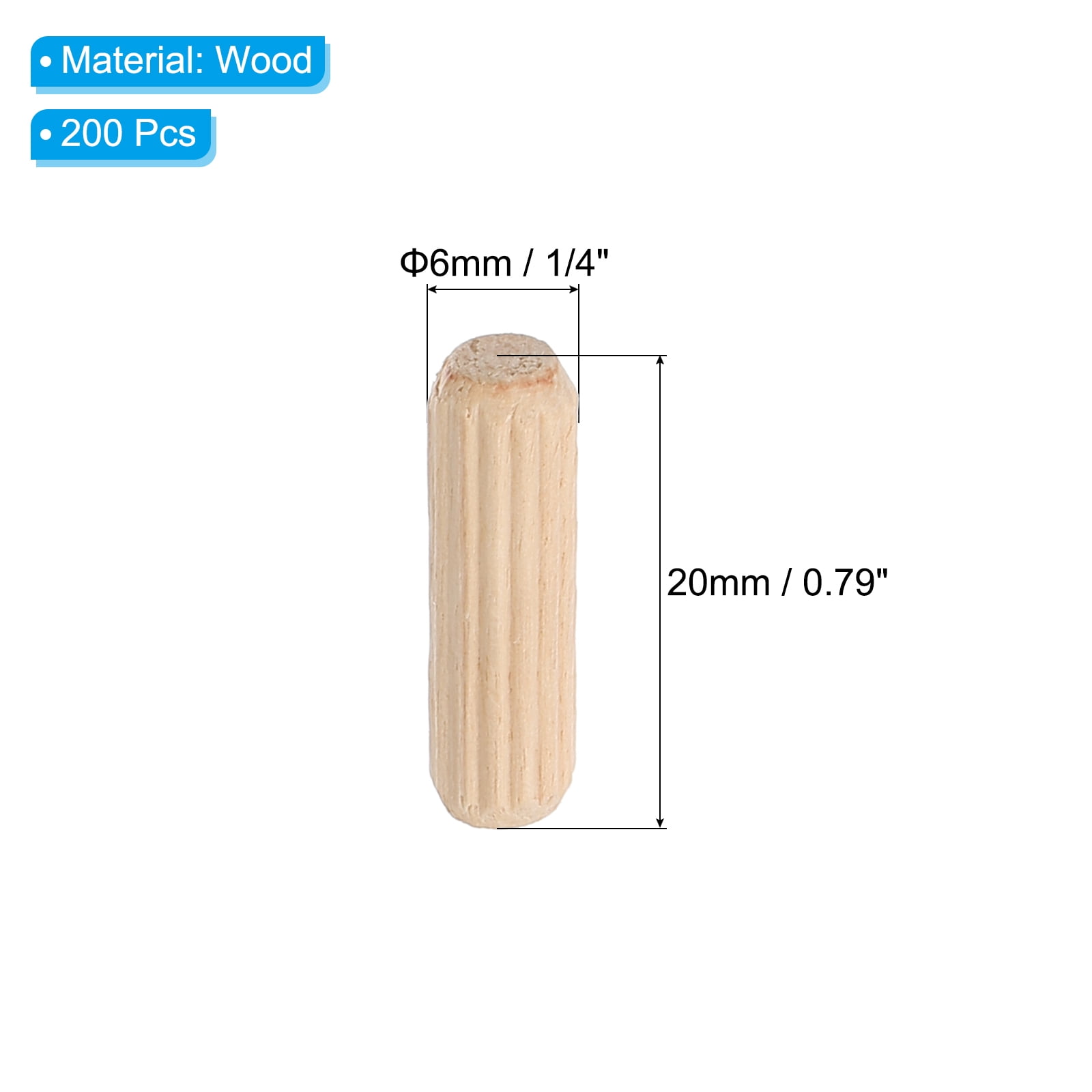 Dowel Pins Hardwood Dowels 6-60mm Dia Wooden Beechwood Chamfered Fluted ...