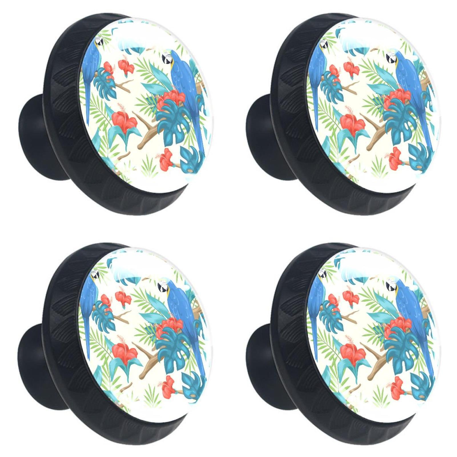 4 Pcs Tropical Leaves Birds Knobs for Kitchen Cabinet Cupboard Dresser ...