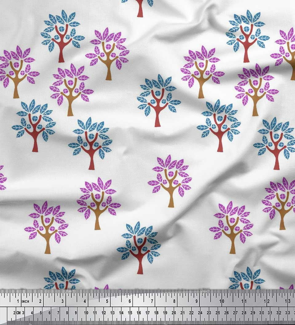 Soimoi Polyester Crepe Fabric Tree Block Print Fabric by The Yard 42 ...