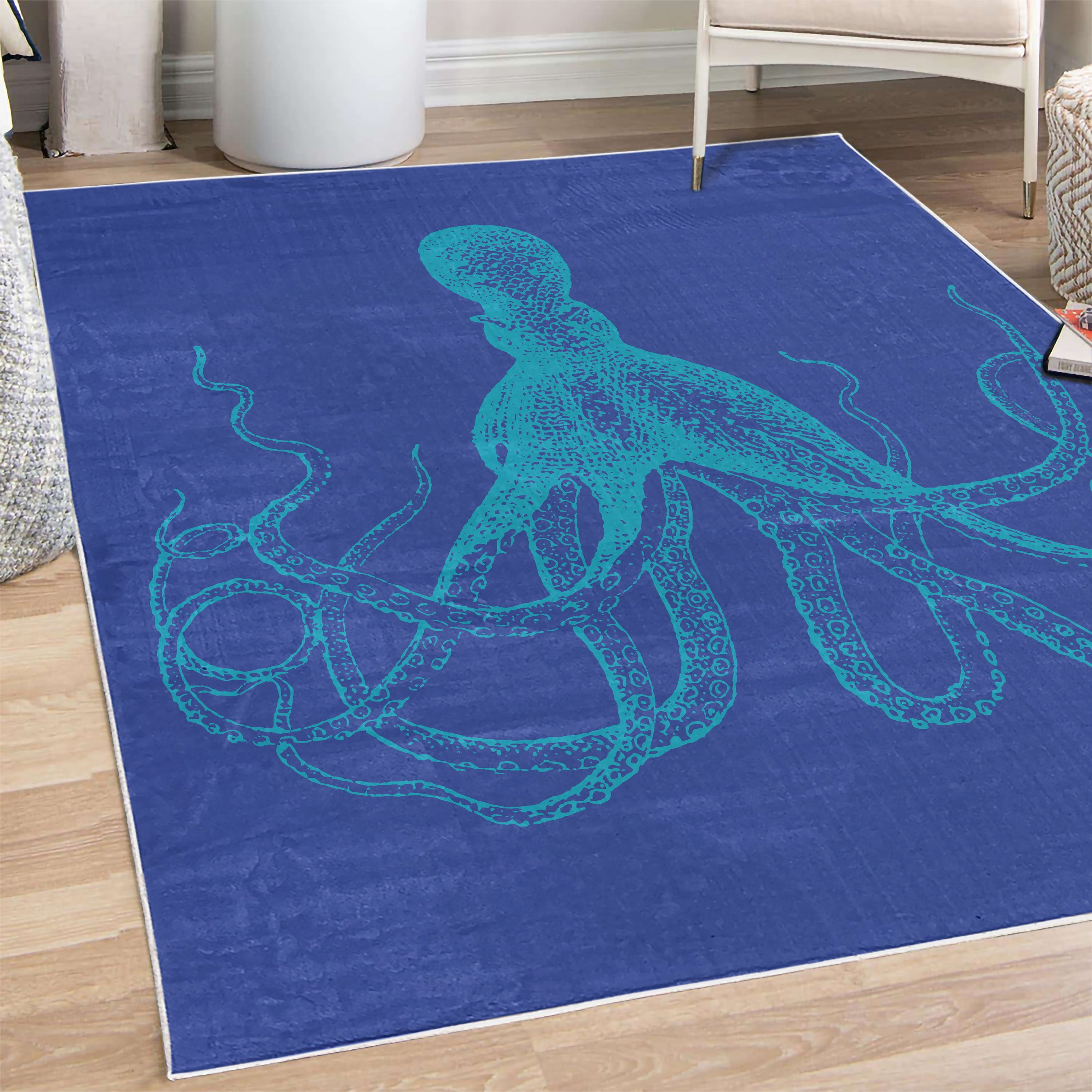 Octopus Decorative Rug, Monochrome Marine Animal Tentacles in Sketch ...