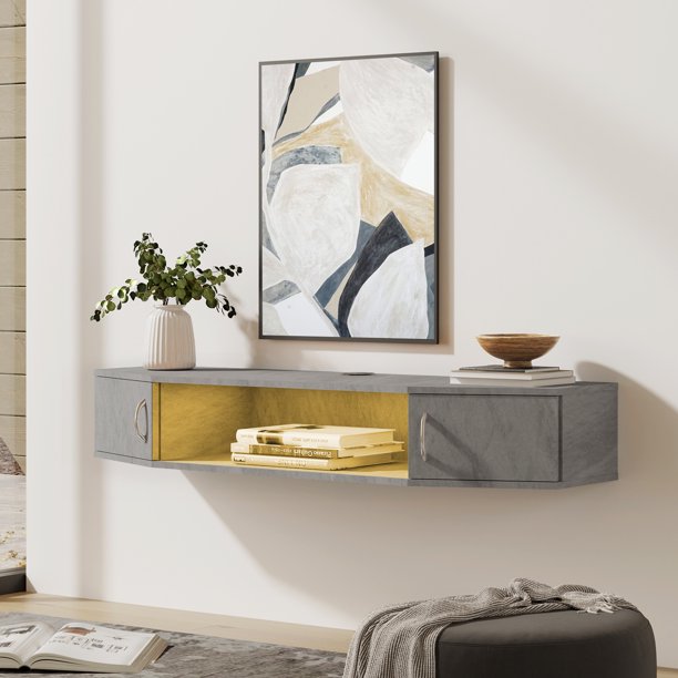 Floating TV Stand Wall Mounted TV Shelf with Door - Walmart.com