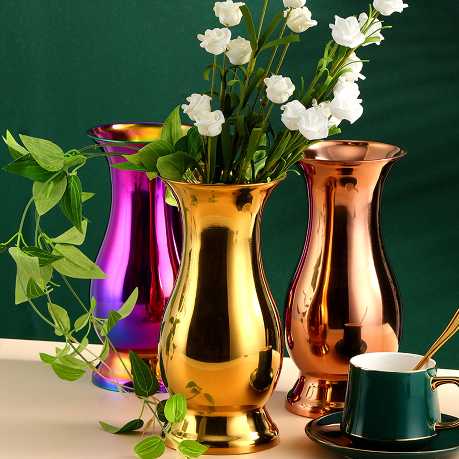 Polished Stainless Steel Flower Vase - Stylish Shiny Metal Plant ...