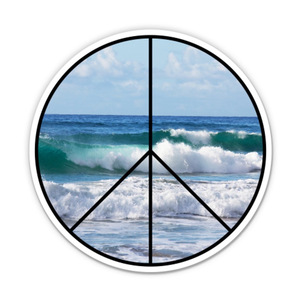 Peace Sign Ocean Waves Surf Chill Ocean - 3" Vinyl Sticker - For Car ...