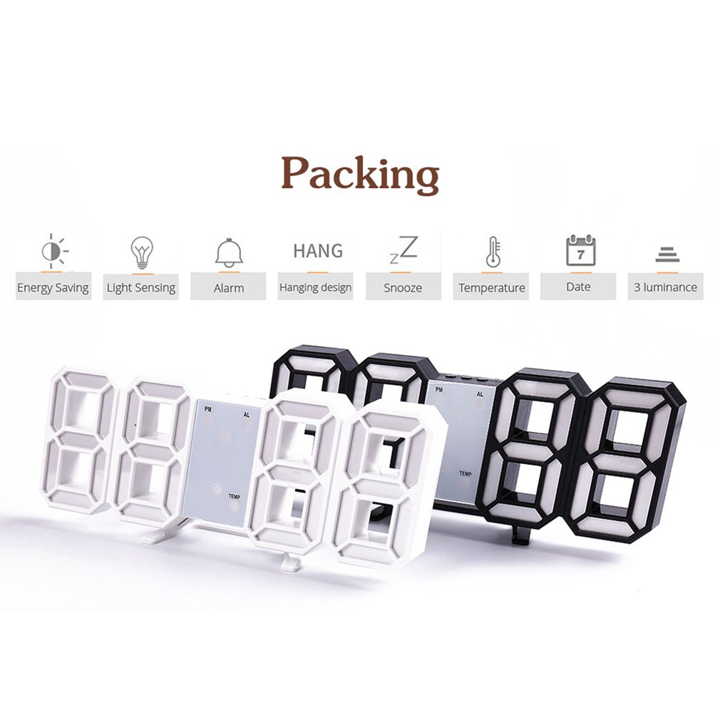 OUTAD 3D Digital Clock LED USB Multifunction Smart Modern Date ...