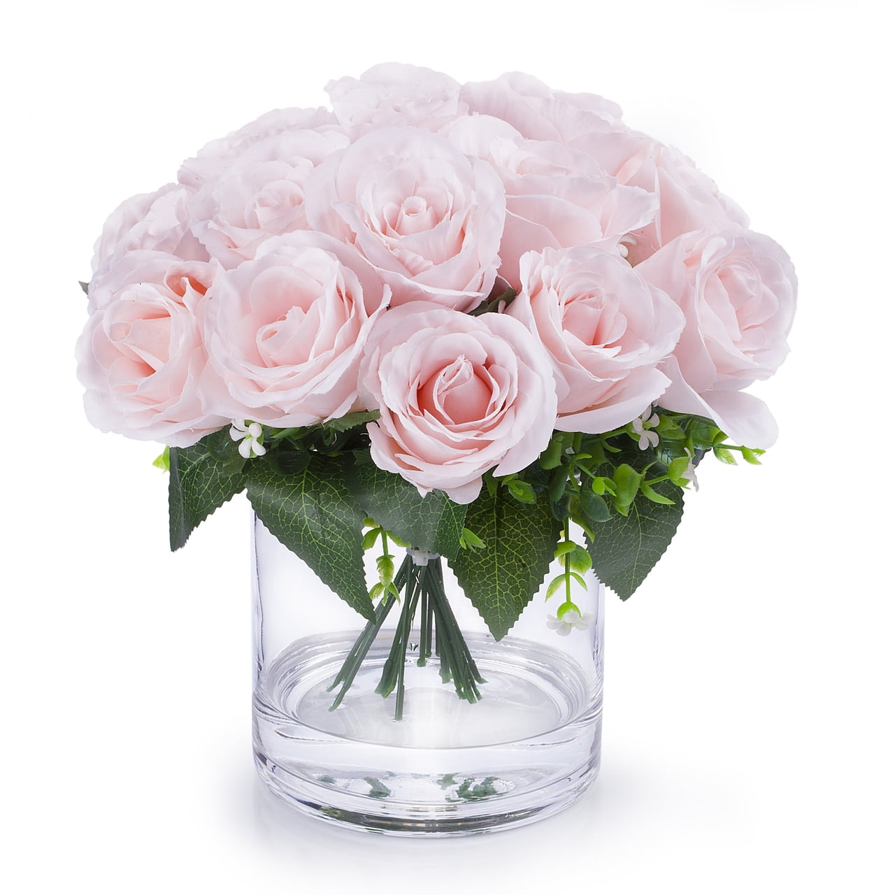 Enova Home Silk Open Rose Flower Arrangement in Clear Glass Vase With ...