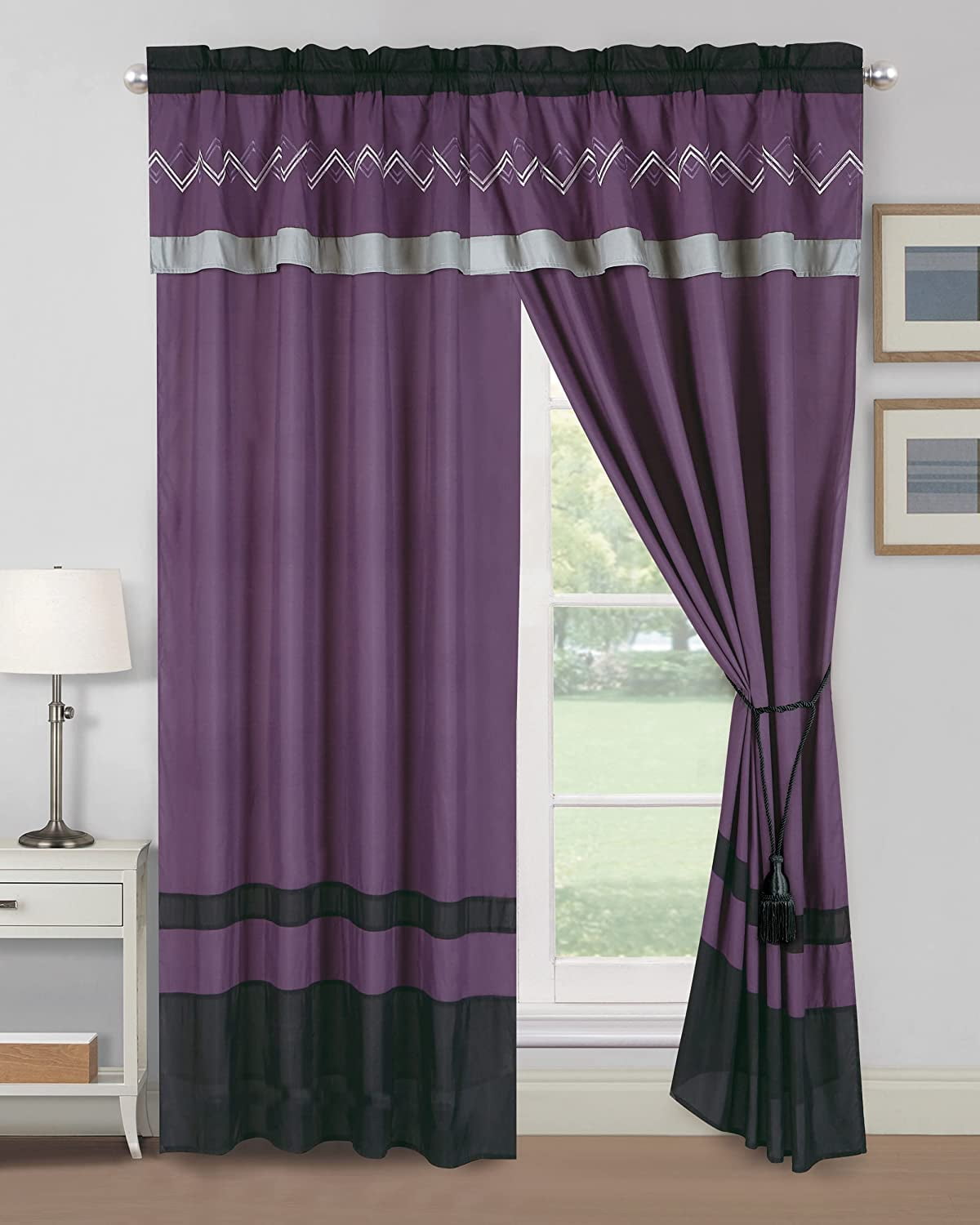 Chezmoi Collection Arden 4-Piece Modern Purple/Gray/Black Zigzag Stripe ...