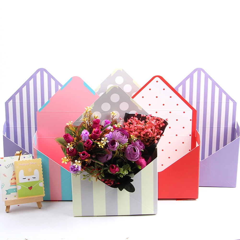 Hesroicy Romantic Envelope Stripe Flower Bouquet Paper Packing Box ...