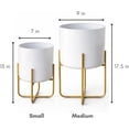 Kirpi Modern Planter Pots, Set of 2 Round White Planters with Gold ...