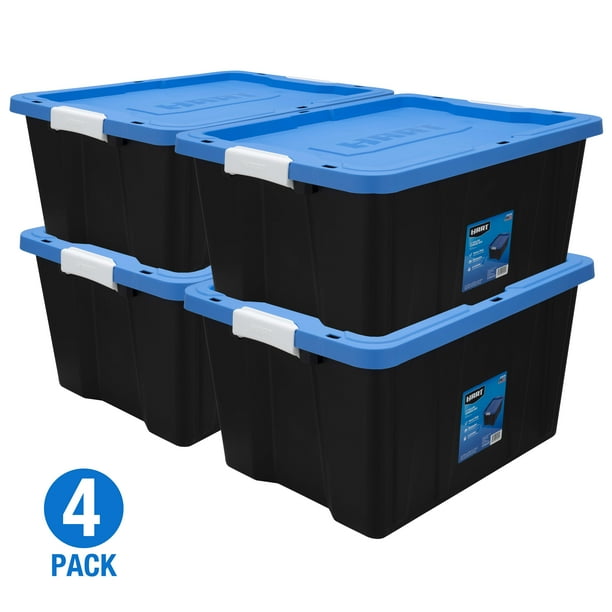HART - 17 Gallon Heavy Duty Latching Plastic Storage Box, Black Base ...