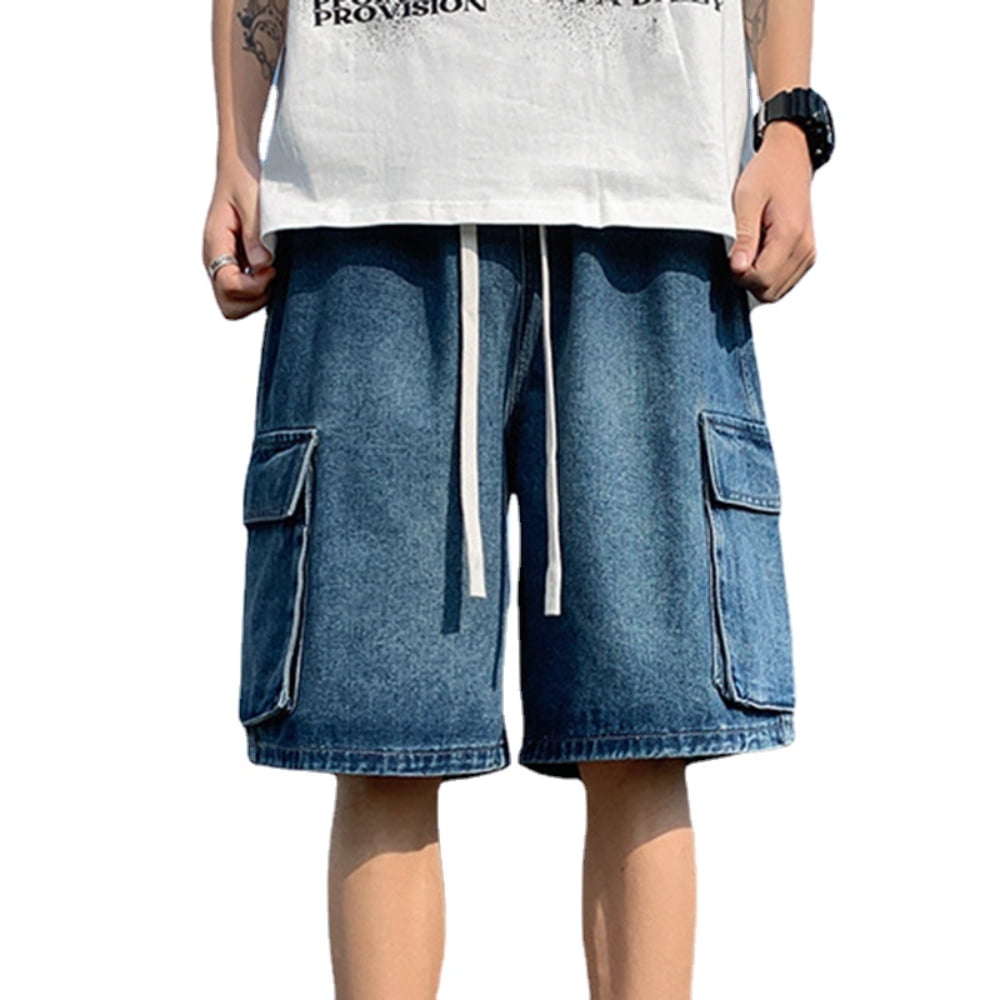 HAORUN Men Cargo Drawstring Jeans Shorts Elastic Waist Loose Casual ...