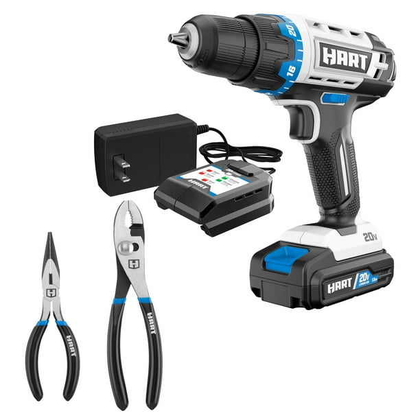 HART 20-Volt Cordless 3/8-inch Drill/Driver Kit and 2-Piece Pliers Set ...