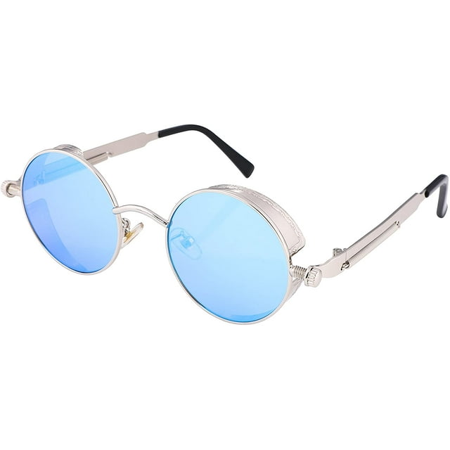 Feisedy Retro Gothic Steampunk Sunglasses Round Metal Frame Punk Circle