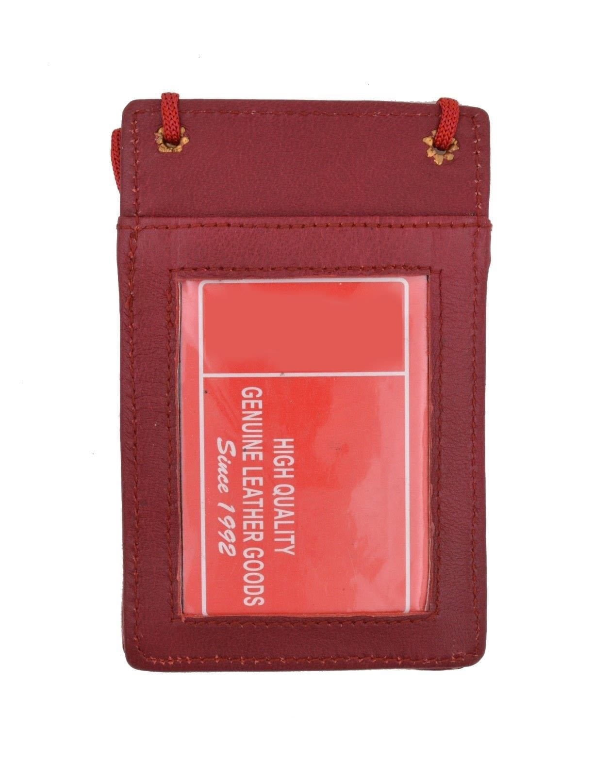 Genuine Leather ID Badge Lanyard Key Coins Holder Neck Strap Wallet ...