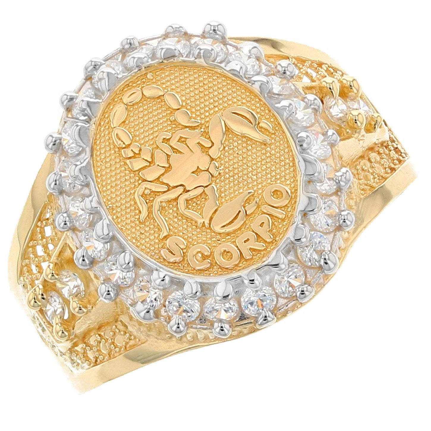 JackAni 14k Solid Yellow Gold CZ Accented Men's Scorpio Zodiac Ring ...