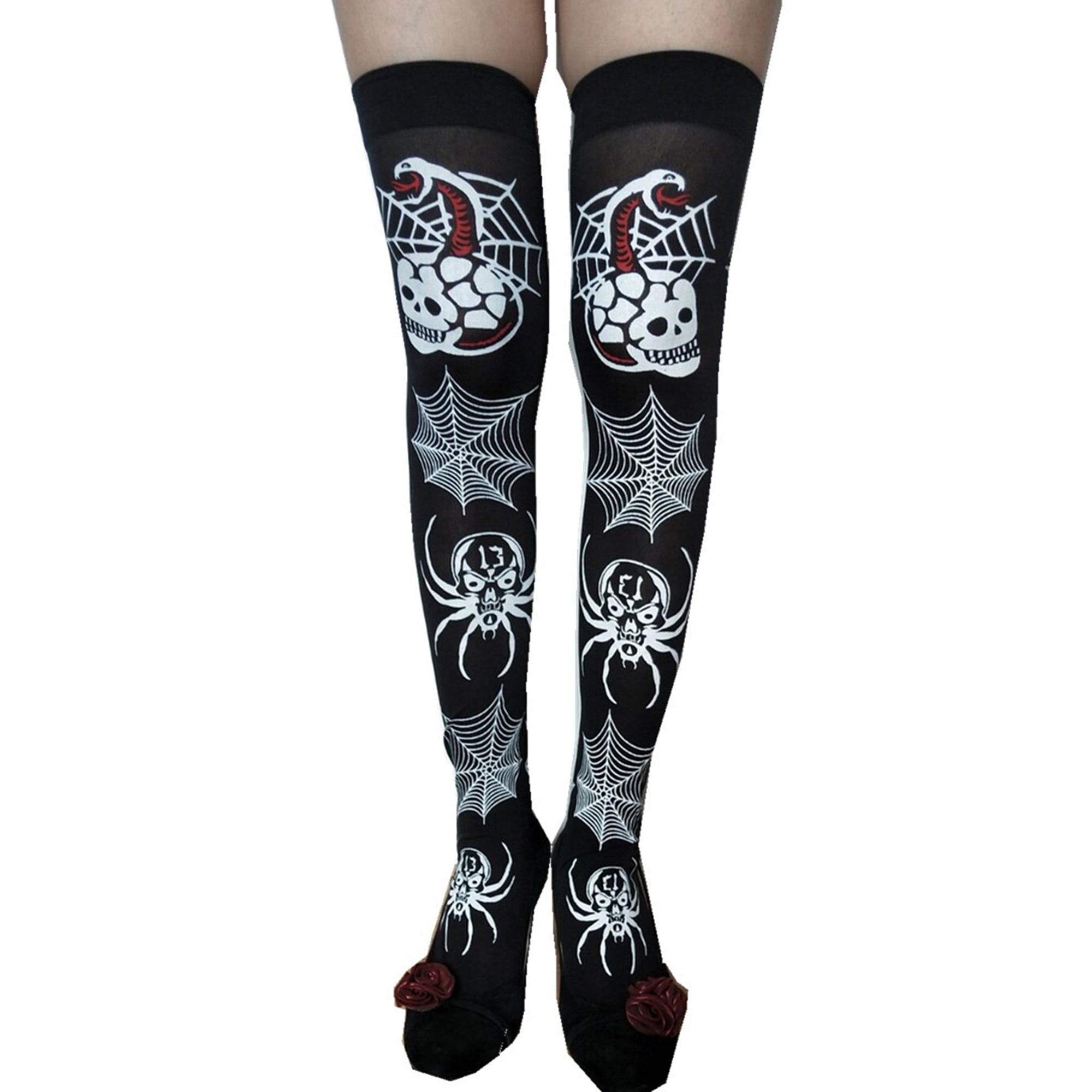 Genuiskids Women's Halloween Knee-High Socks Cartoon Skull Horror ...