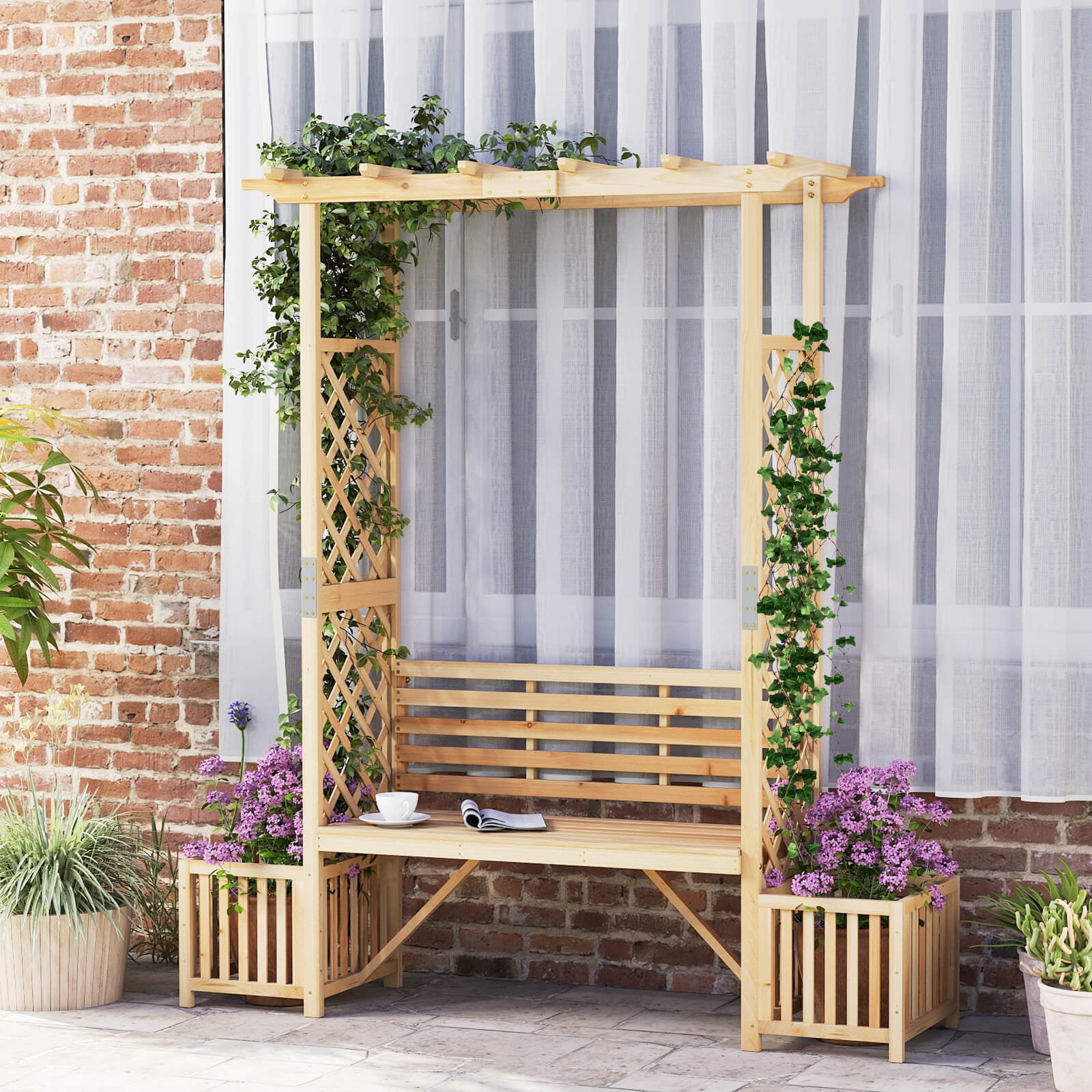 Click here for Costway Patio Garden Bench Arbor Arch With Pergola... prices