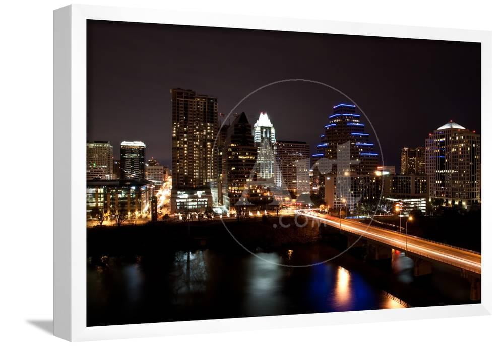 Downtown Austin Texas Cityscape at Night from across Lady Bird Lake ...