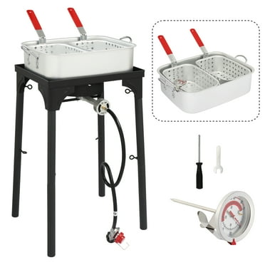 Loco Cookers Outdoor Double Burner Propane Fry Cart with Deep Fryer and ...