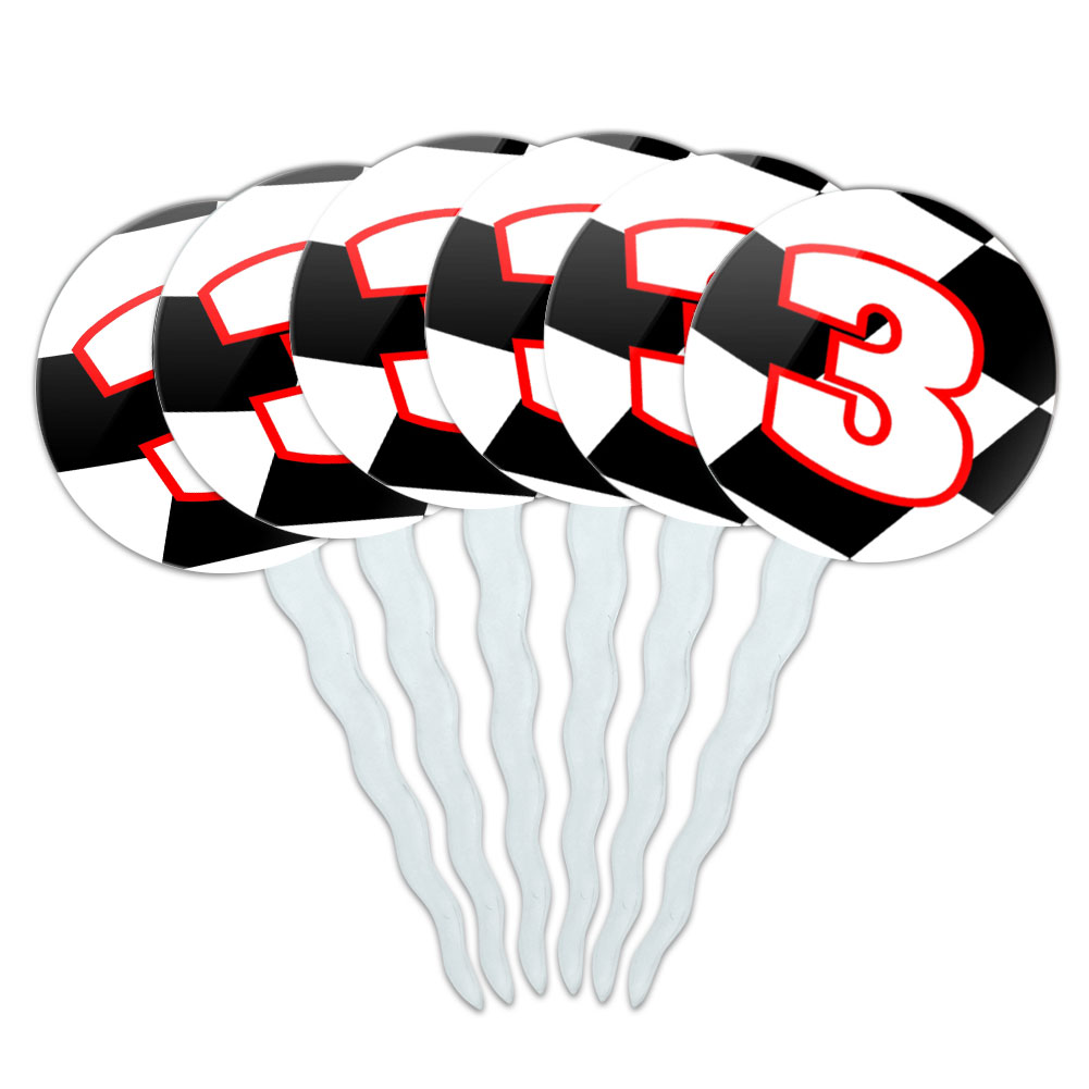 Number 3 Checkered Flag Racing Cupcake Picks Toppers - Set of 6 ...