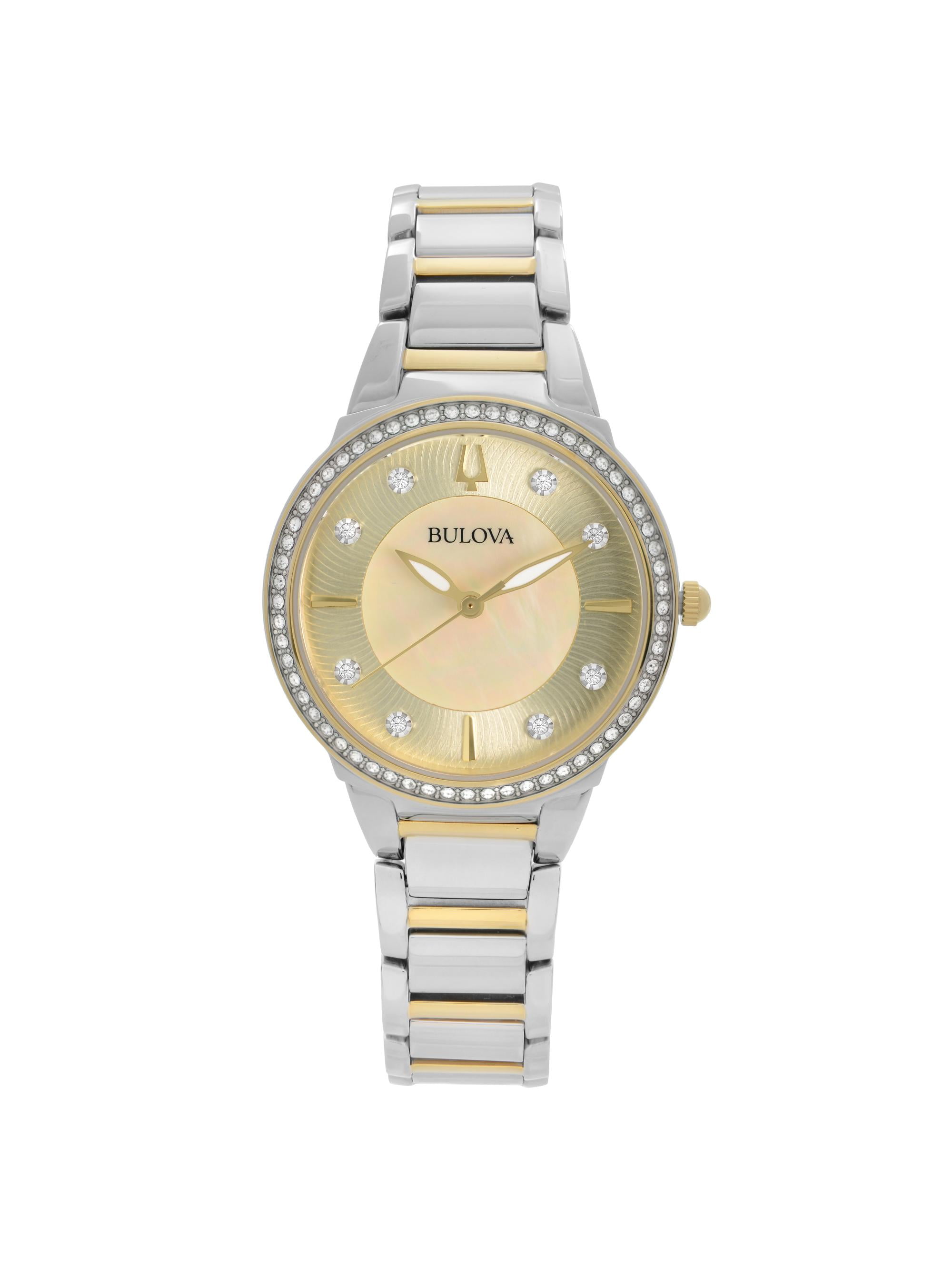 Bulova 32mm Two-Tone Steel Champagne MOP Dial Quartz Ladies Watch ...