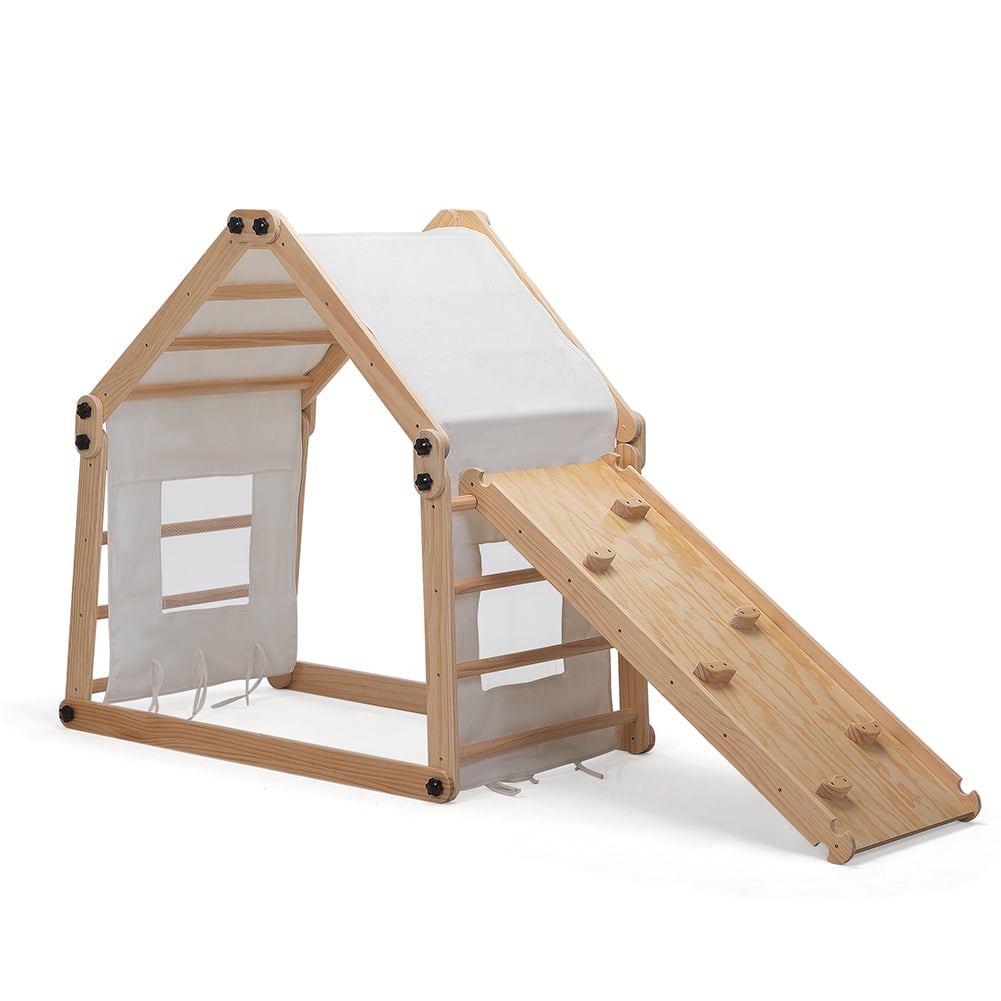 Topcobe Wooden Climber Playset, Climbing Ramp & Rock Climbing Wall ...