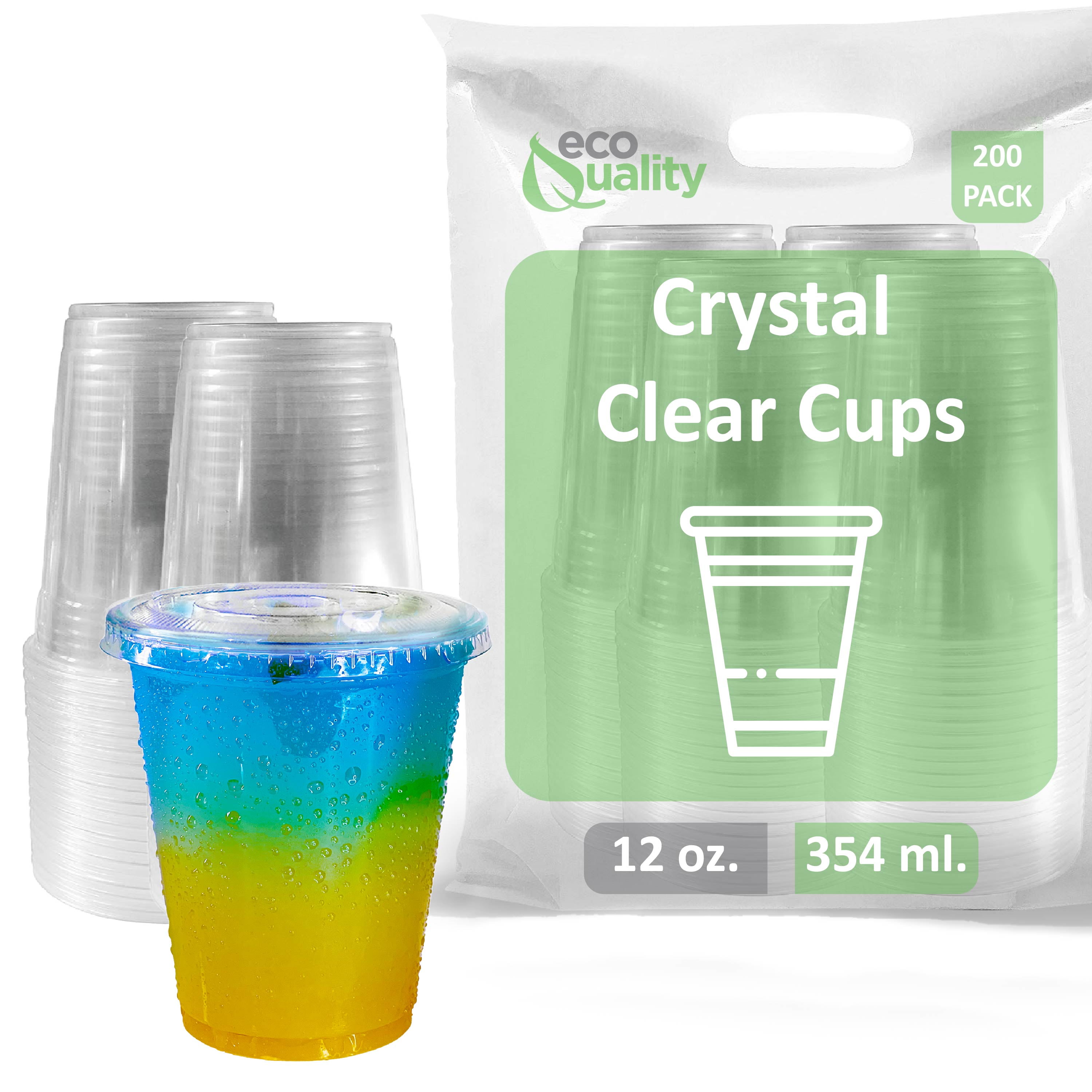 [200 Count] 12 oz Clear Plastic Disposable PET Cups with Lids | Crystal ...