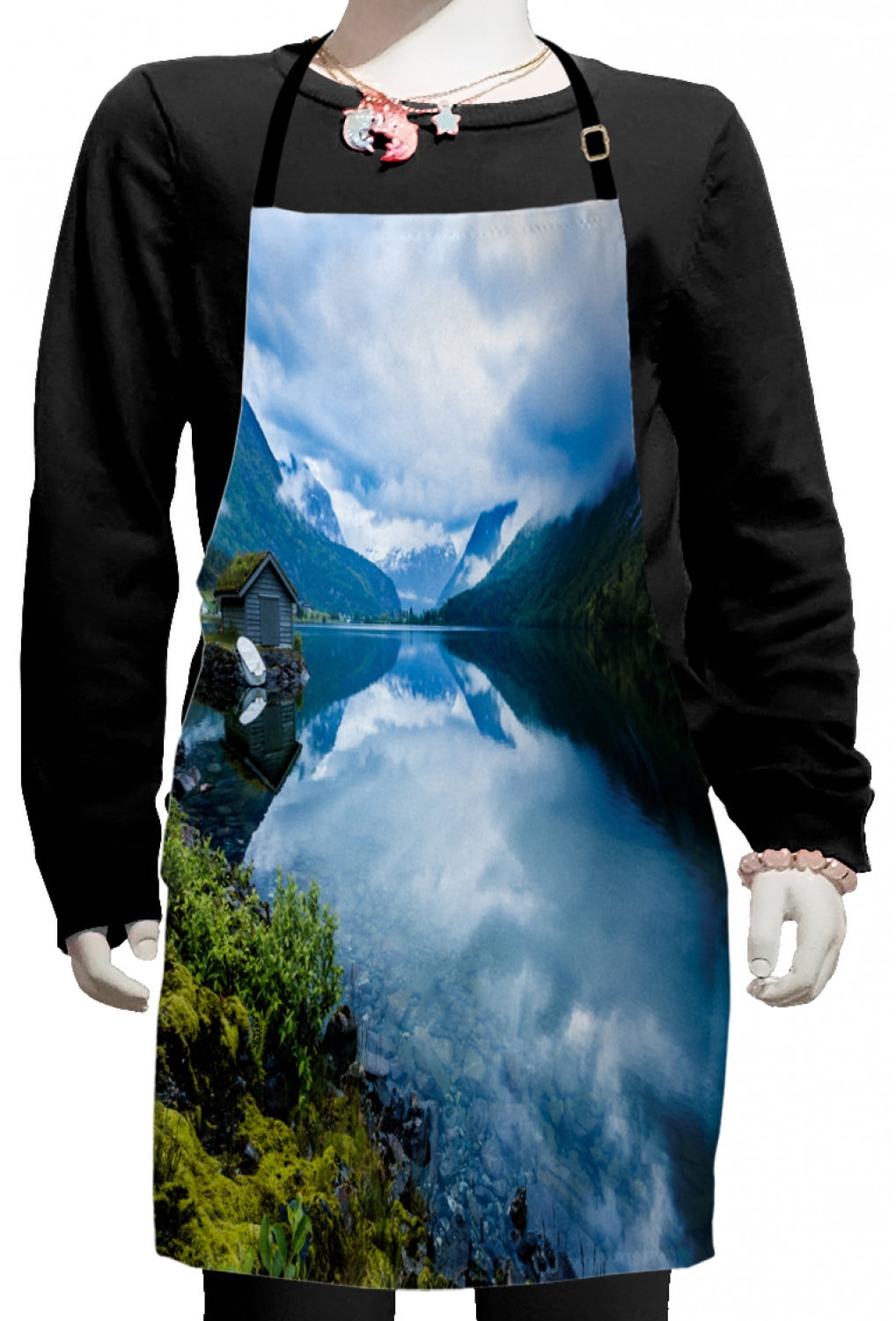 Nature Kids Apron, Landscape Photography with Wooden Cabins Clear River ...