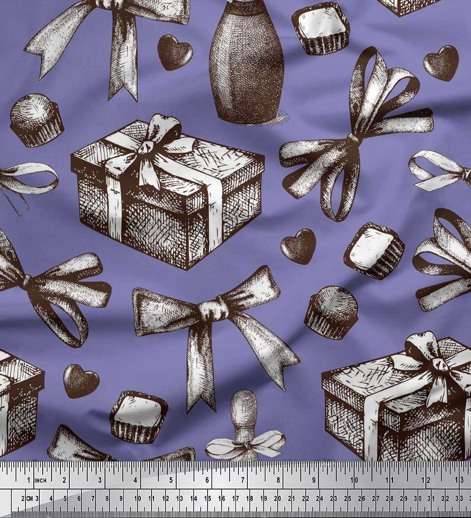 Soimoi Satin Silk Fabric Ribbons,Gift Box & Wine Bottle Party Print ...