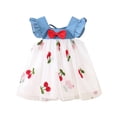 Baby Girls' Cherry Print Denim Top Tulle Dress, Sweet Ruffle Sleeve ...