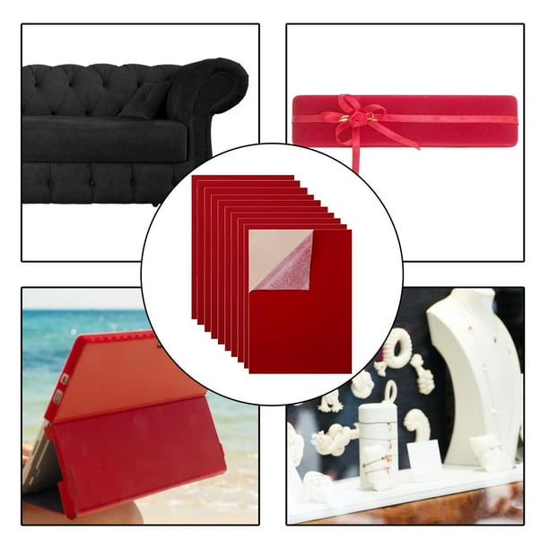10 Pieces Velvet Fabric Adhesive Sheet Self-Adhesive for 30x20cm Red ...