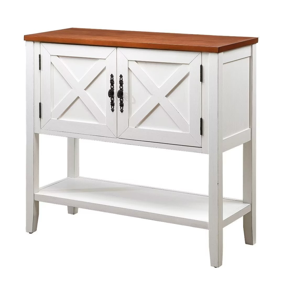 35''W Farmhouse Buffet Sideboard with Bottom Shelf and 2-Door Cabinet ...