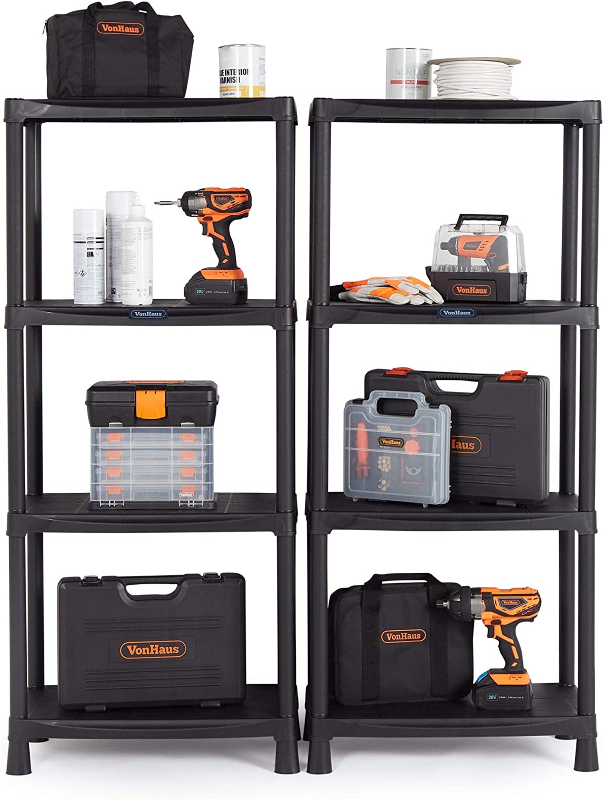 4 Tier Garage Shelving Unit (Pack of 2) - Plastic Interlocking Utility ...