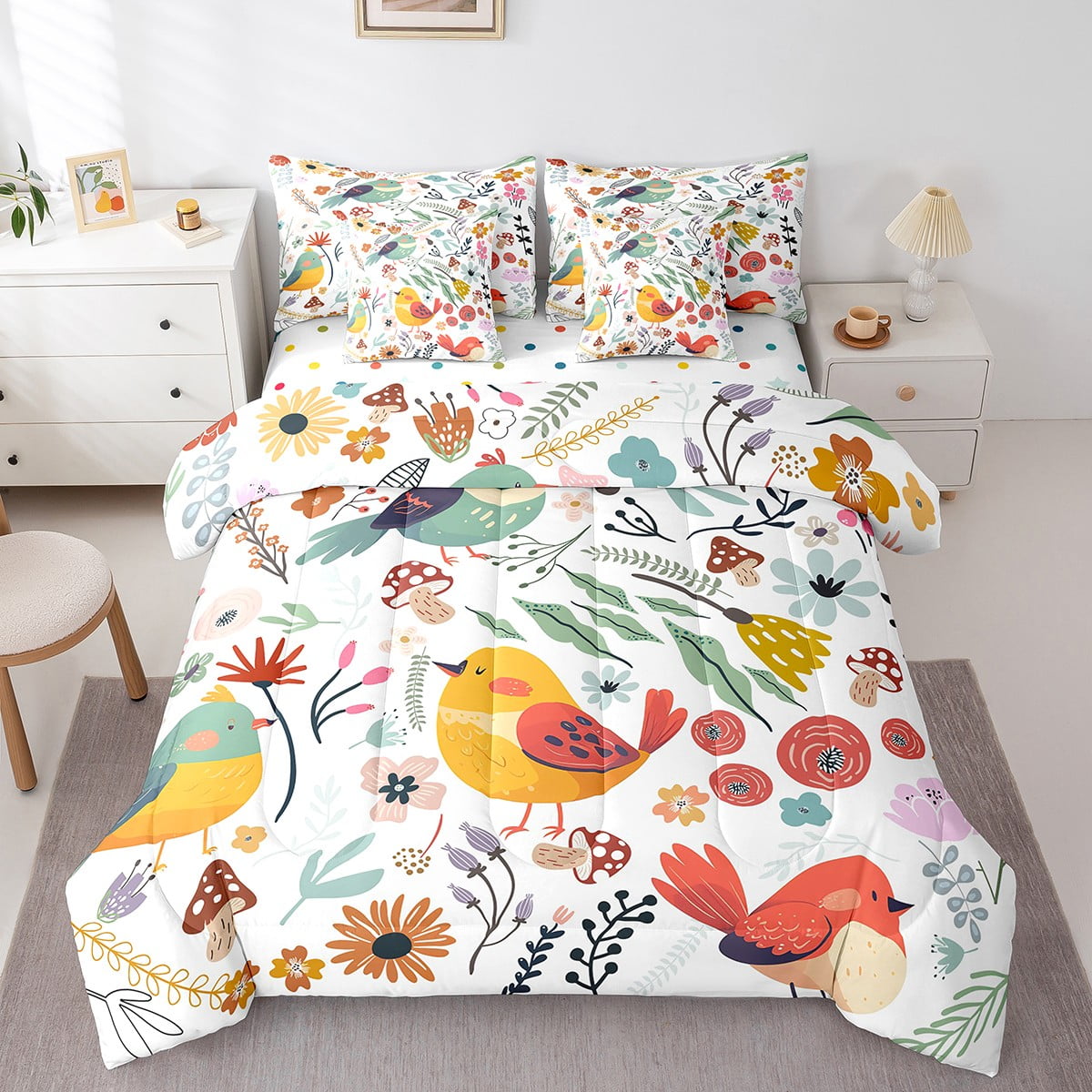 Click here for Yst Kawaii Bird Bed In A Bag Queen Comforter Set 7... prices