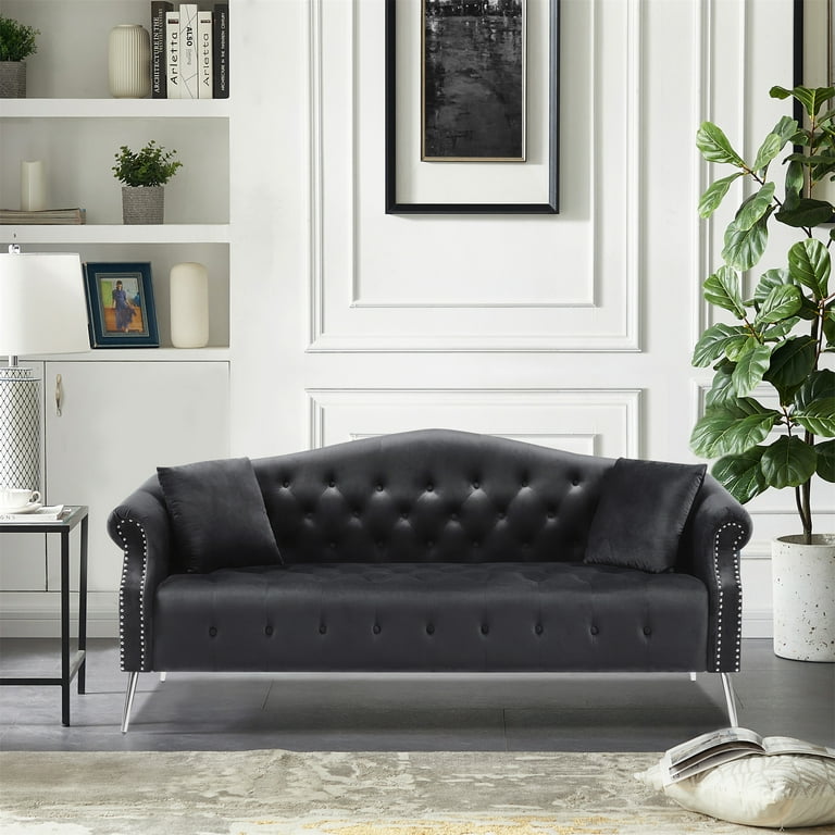 Black Tufted Sofa Velvet | Baci Living Room