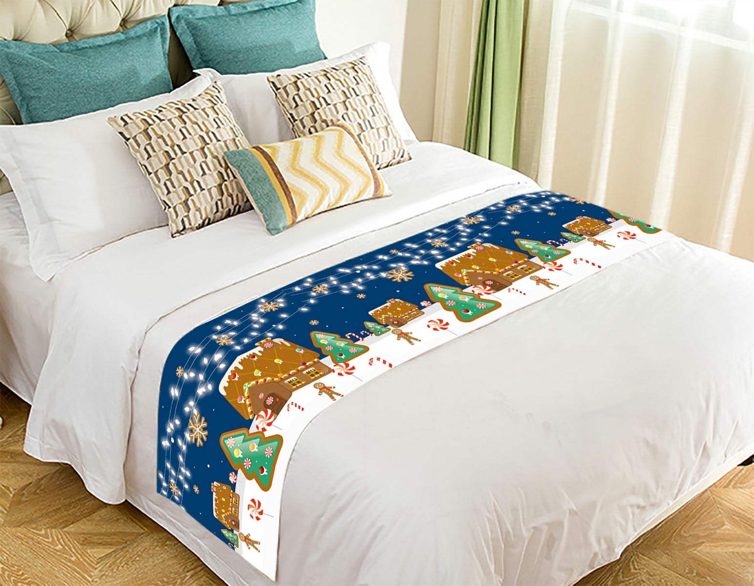 ECZJNT Gingerbread Village Bed Runner Bed Scarf Bed Decor 20x95 inch ...