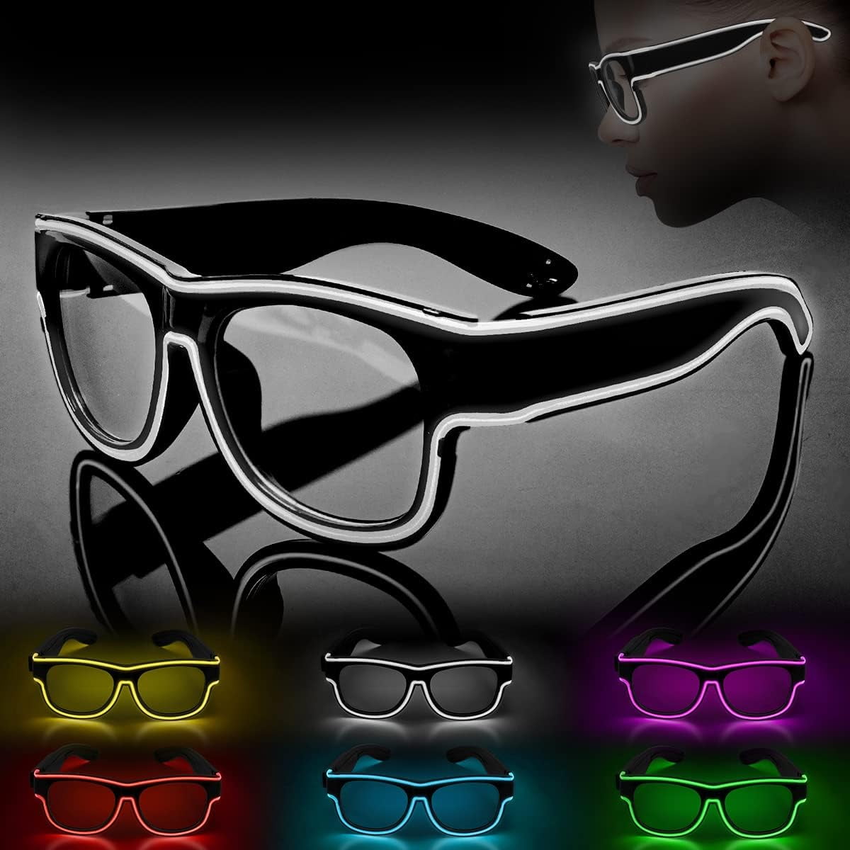 LINLIN Wireless Light Up Glasses,Luminous Glasses, El Wire Neon Party ...