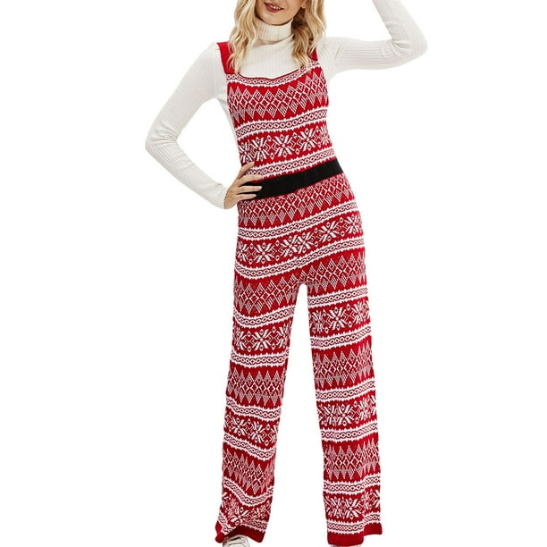 Christmas Jumpsuits Snowflake Pattern Knitted Bib Pants Overalls ...