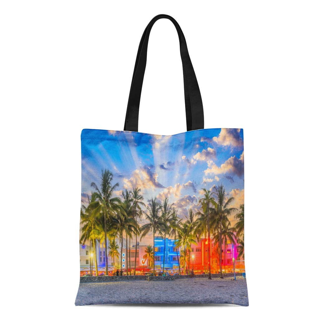 JSDART Canvas Tote Bag South Miami Beach Florida Usa Cityscape on Ocean ...
