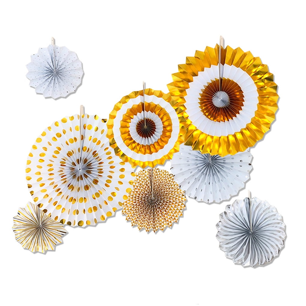 8 Pieces Foldable Fan Festival Wall Hanging Decoration Round Paper Fans ...