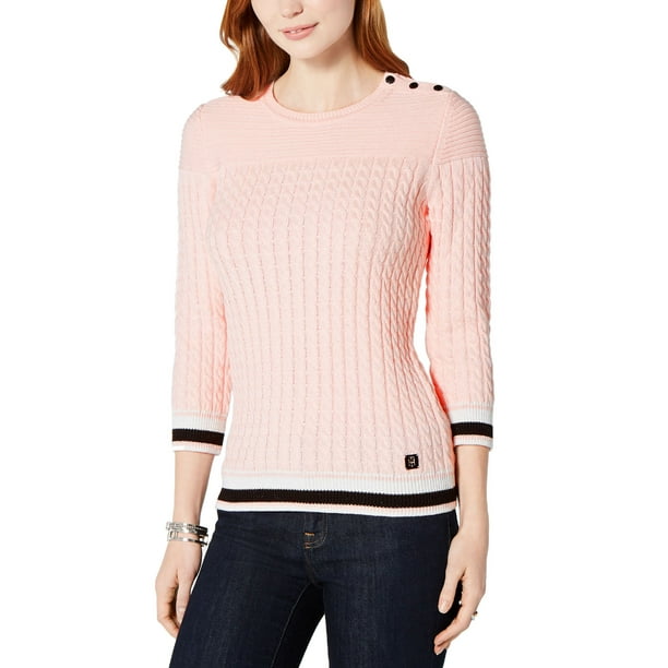 Tommy Hilfiger Tommy Hilfiger Womens Cotton Tipped Cable Knit Sweater